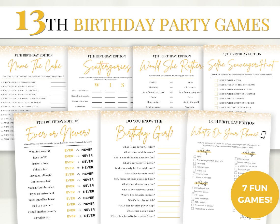 13th Birthday Party Games 13th Birthday Games Teen Birthday - Etsy