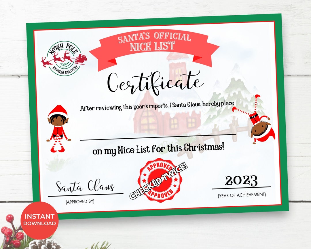 Nice List Certificate Printable, Official Nice List Certificate, Santa ...