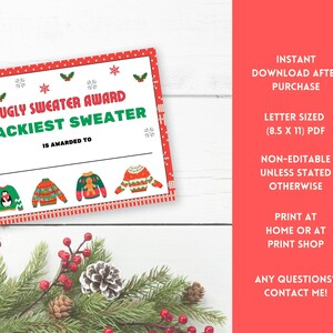 Ugly Christmas Sweater Awards, Ugly Sweater Party Certificates, Ugly ...