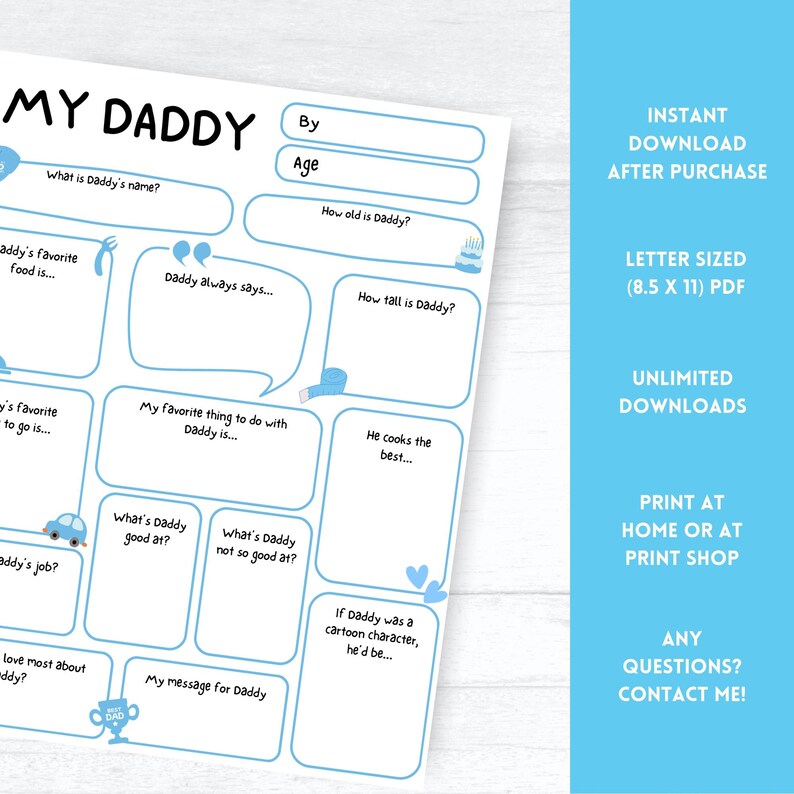 All About My Daddy, Father’s Day Questionnaire, Father's Day Gift. Fill ...