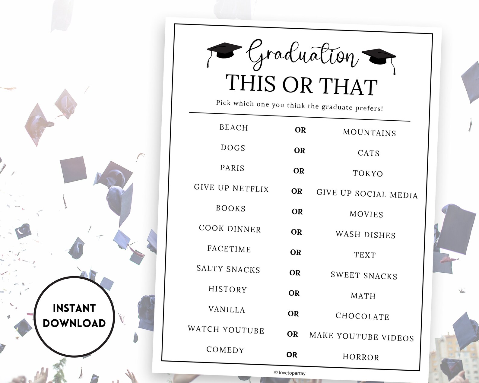 This or That Graduation Game Graduation Games Graduation - Etsy