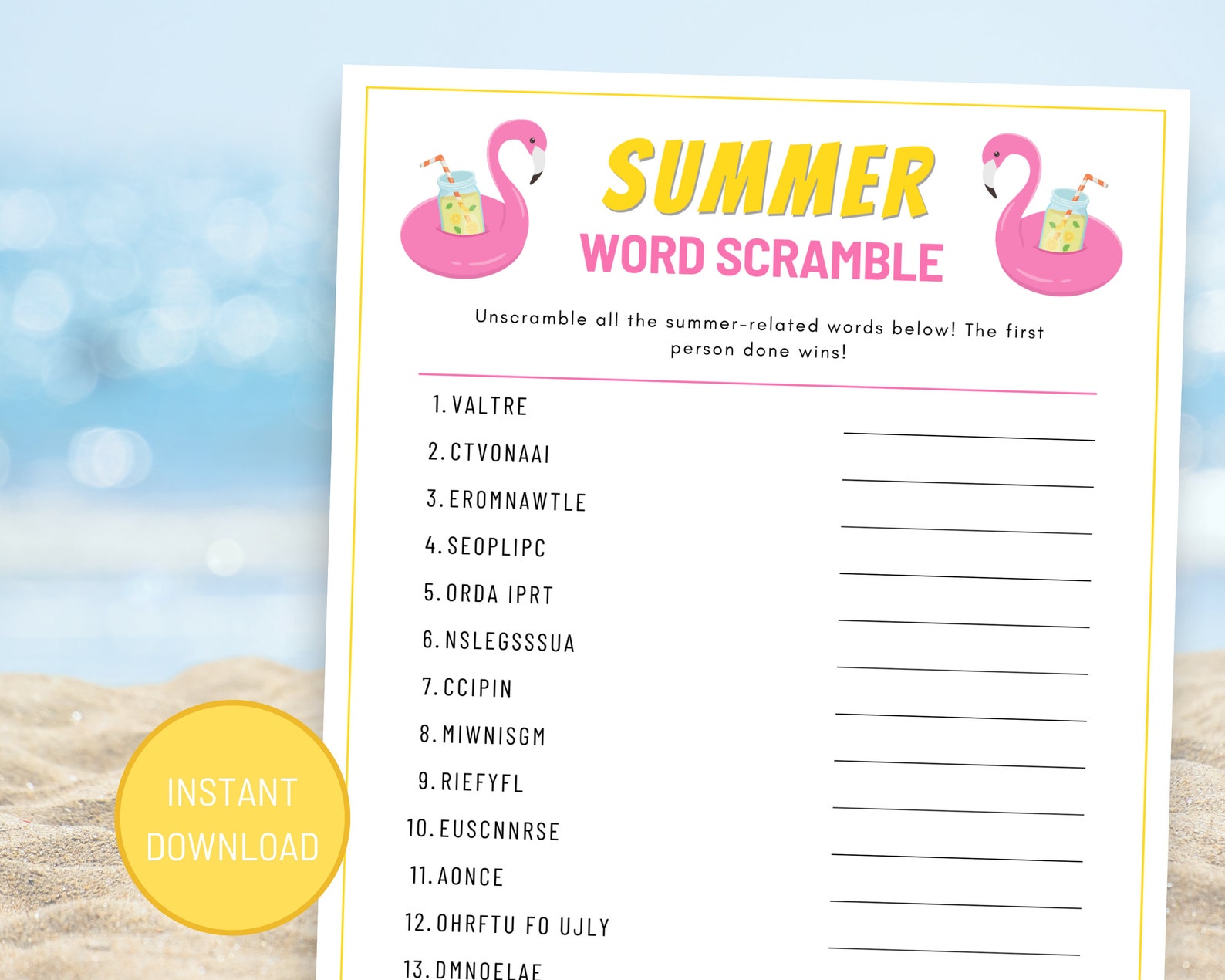 Summer Word Scramble Printable Summer Summer Games Summer - Etsy