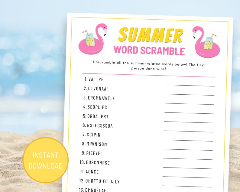 Summer Word Scramble Printable Summer Summer Games Summer - Etsy