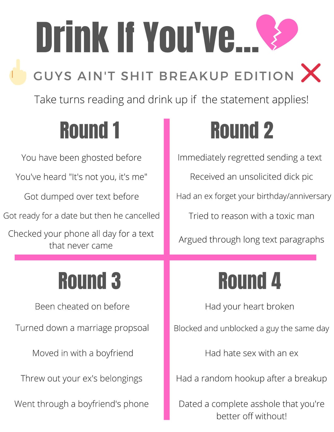 Drink If Breakup Edition Printable Games for Adults Party Games for ...