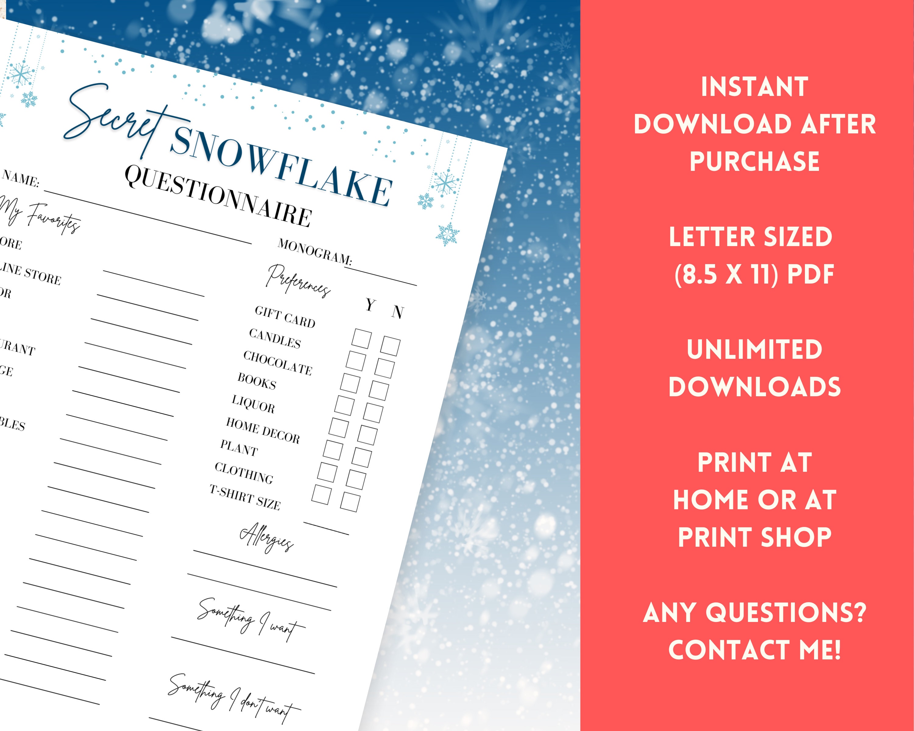 Holiday Gift Exchange Gift Exchange Questionnaire Office - Etsy