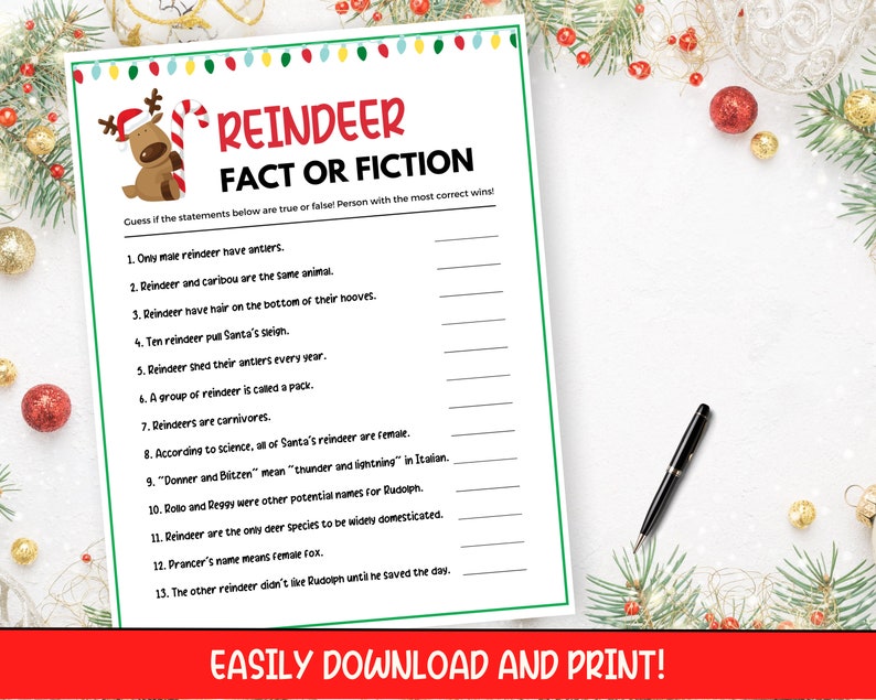 Reindeer Fact or Fiction Christmas Trivia Game Christmas - Etsy