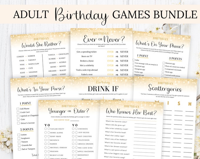 Adult Birthday Games Bundle 30th Birthday Game Pack Birthday Girl Party ...