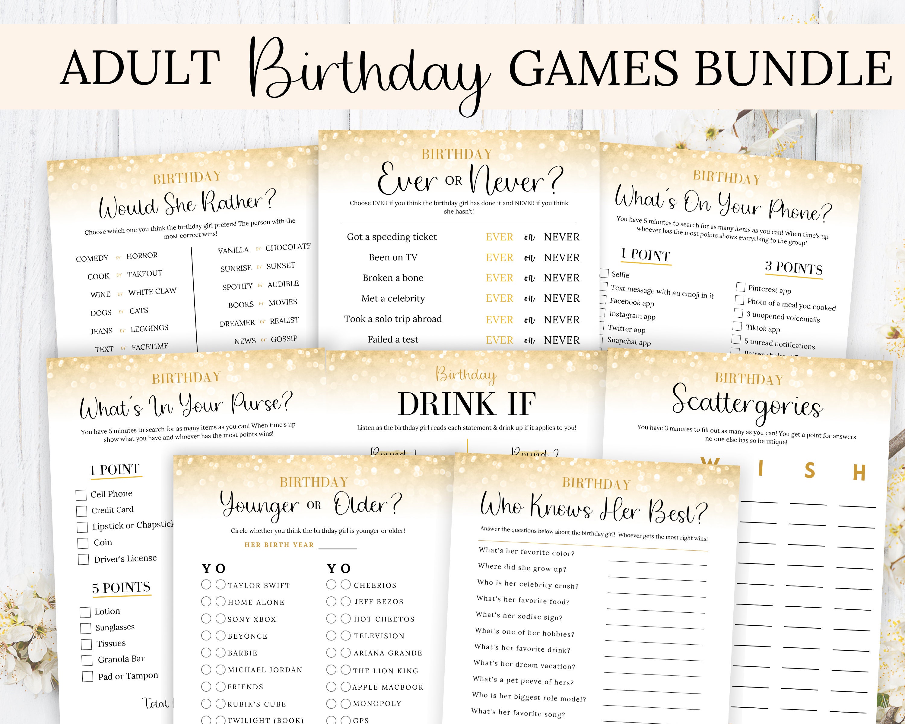 Adult Birthday Party Games Bundle Birthday Party Games for - Etsy