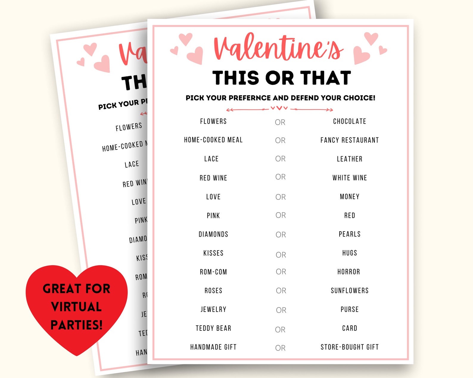 Valentine's Day Games This or That Games Virtual | Etsy