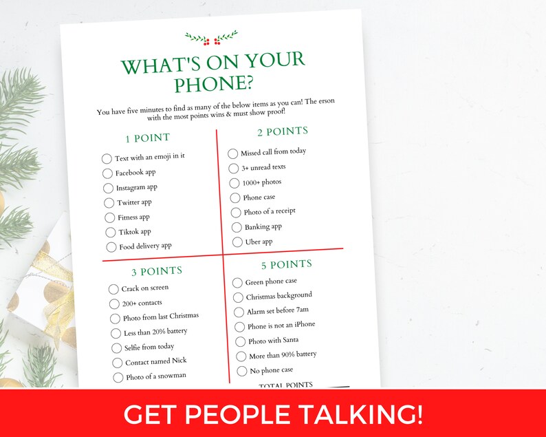 Christmas Party Starter Game, Christmas Game Printable, Whats on Your ...