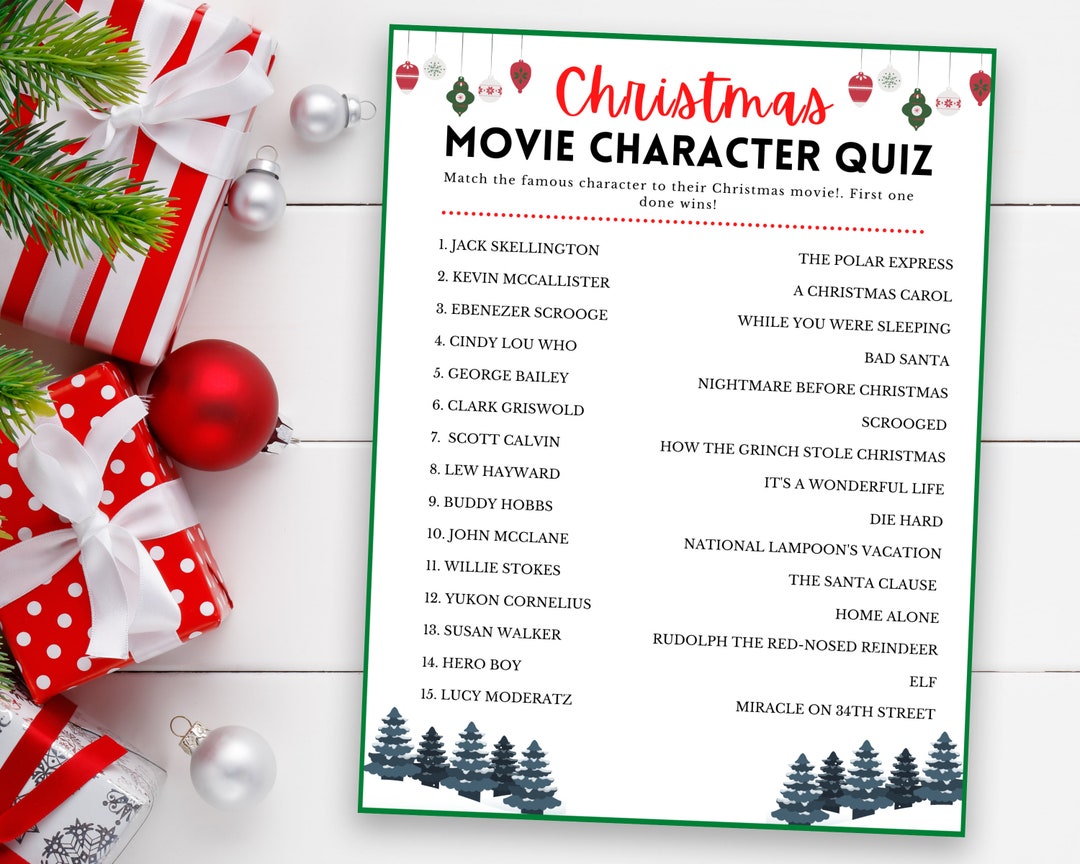 Christmas Party Game, Christmas Movie Characters Quiz, Printable ...