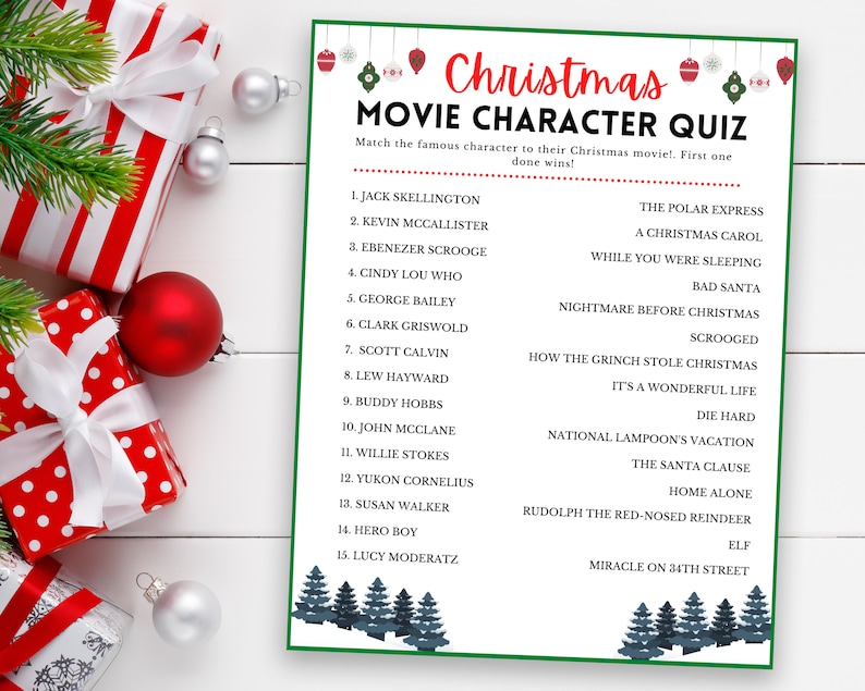 Christmas Party Game Christmas Movie Characters Quiz - Etsy