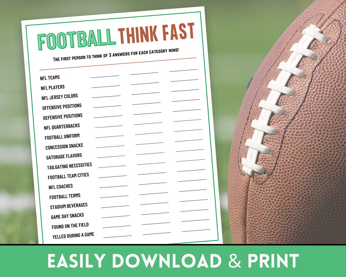 Football Think Fast, Football Games, Sports Party Game, Football Party ...