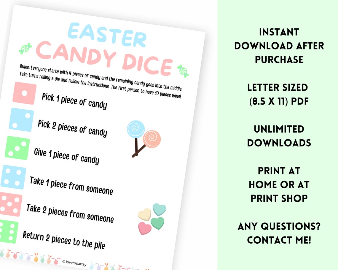Easter Game for Kids, Candy Dice Game, Easter Party Games for Kids ...