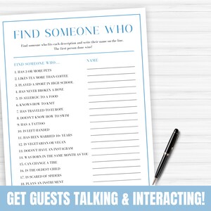 Find Someone Who Game, Icebreaker Game, Conversation Party Game, Group ...