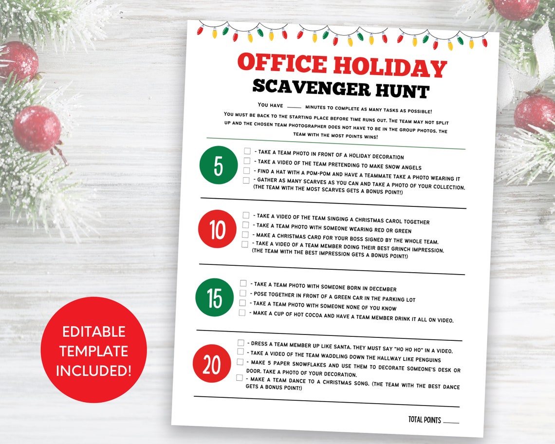 Office Holiday Scavenger Hunt Workplace Christmas Scavenger Etsy