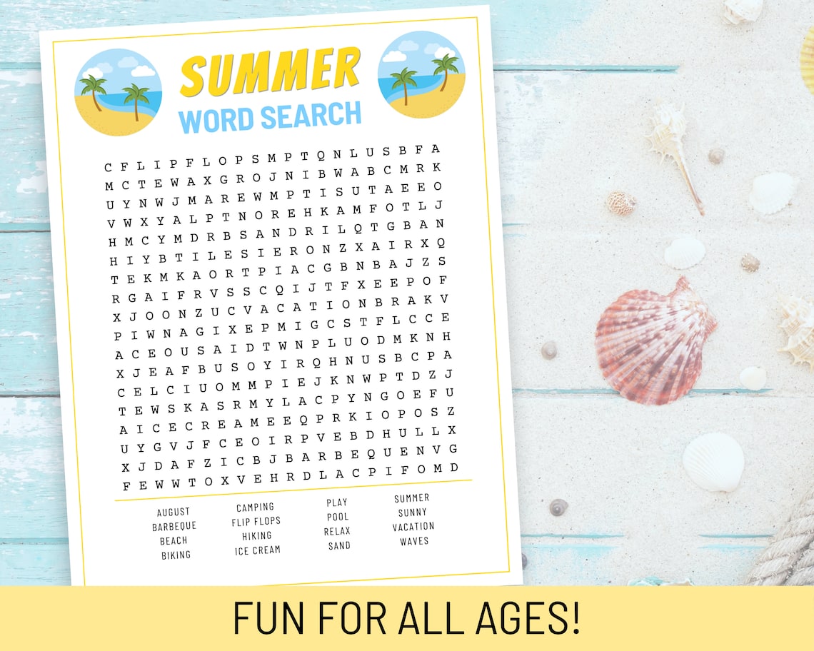 Summer Word Search Printable Summer Summer Games Summer - Etsy