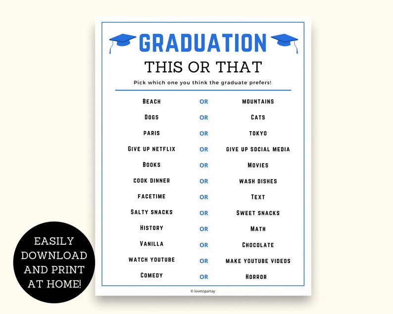Graduation This or That, Printable Graduation Games, Graduate Games ...