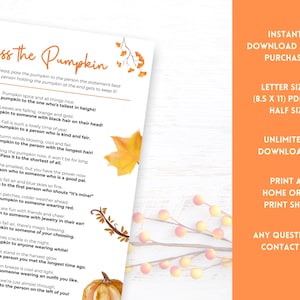Fall Pass the Pumpkin Game, Fall Game, Autumn Games Printable, Fall ...