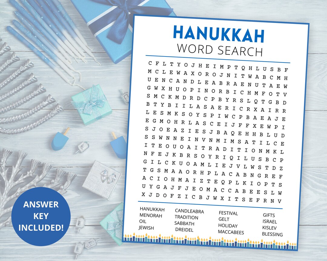 Hanukkah Word Search, Printable Hanukkah Game, Hanukkah Party Game ...