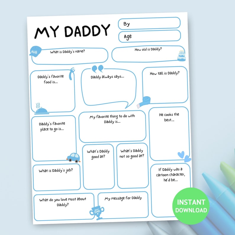 All About My Daddy, Father’s Day Questionnaire, Father's Day Gift. Fill ...