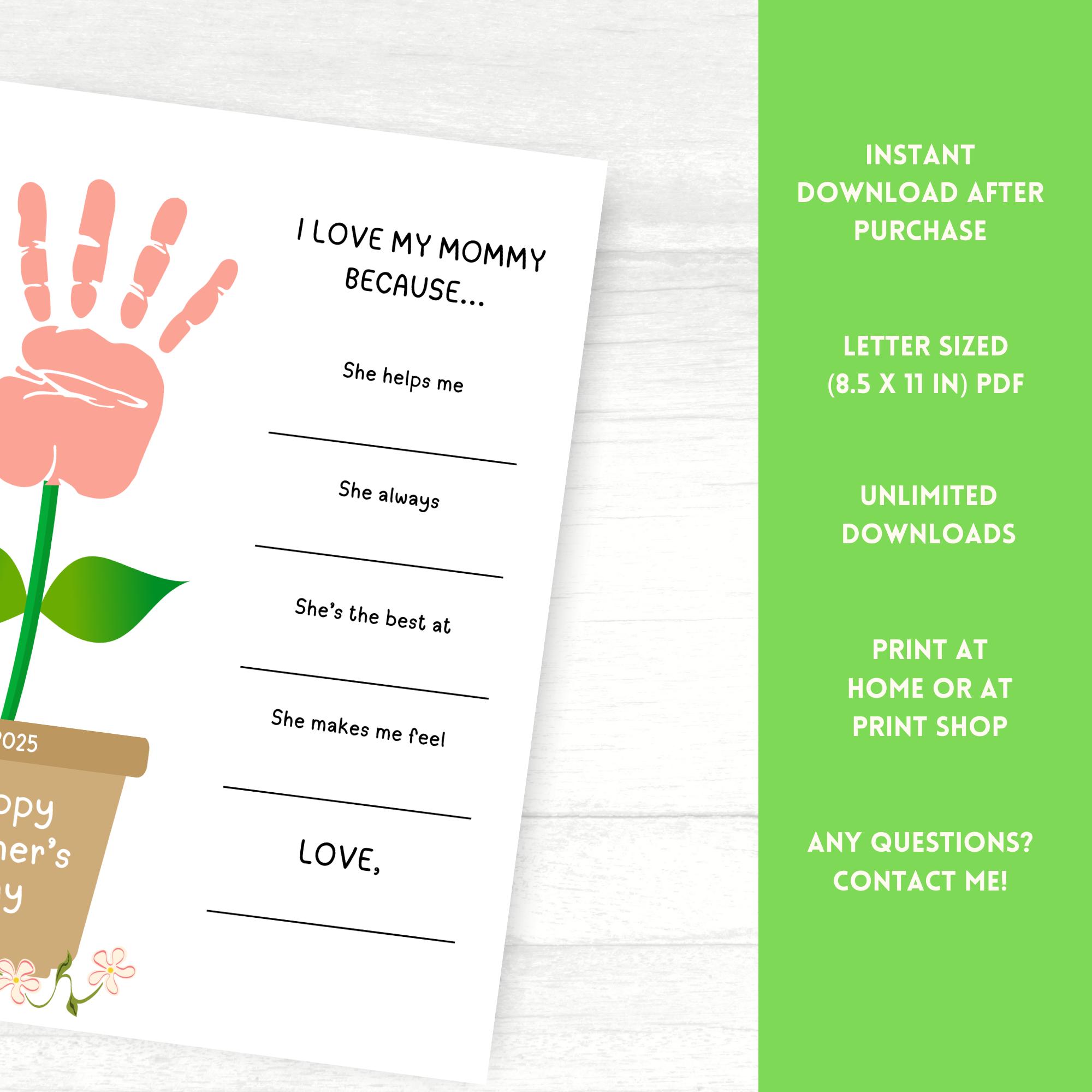 Mother's Day Flower Handprint Craft Printable, Kids Mothers Day ...