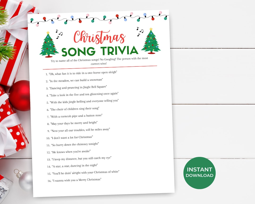 Christmas Song Trivia, Printable Christmas Game, Adult Christmas Game ...