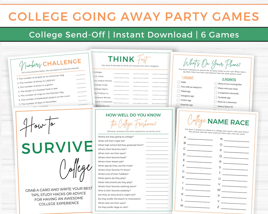 College Going Away Party Games Orange Green, College Farewell Party ...