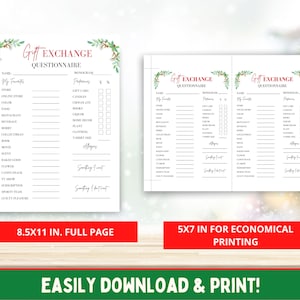 Gift Exchange Survey, Gift Exchange Questionnaire, Secret Santa ...