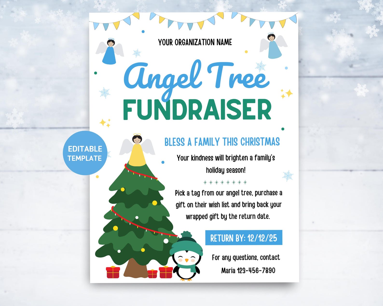 Angel Tree Fundraiser Flyer, Editable Christmas Angel Tree Sign ...