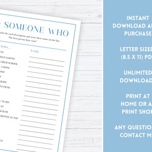 Find Someone Who Game, Icebreaker Game, Conversation Party Game, Group ...