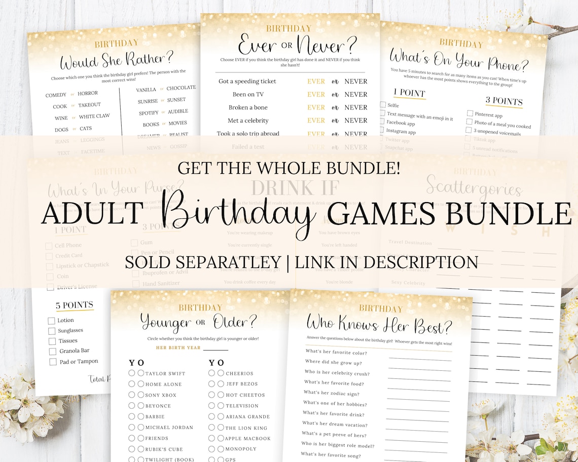Adult Birthday Party Games Gold Birthday What's on Your - Etsy