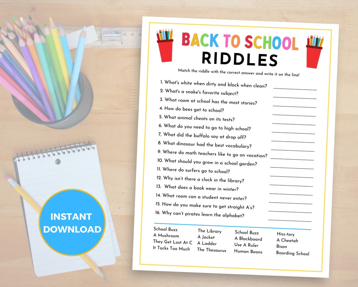 Back to School Riddles Printable Back to School Game First - Etsy