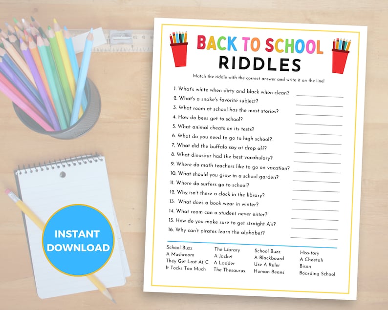 Back to School Riddles Printable Back to School Game First - Etsy