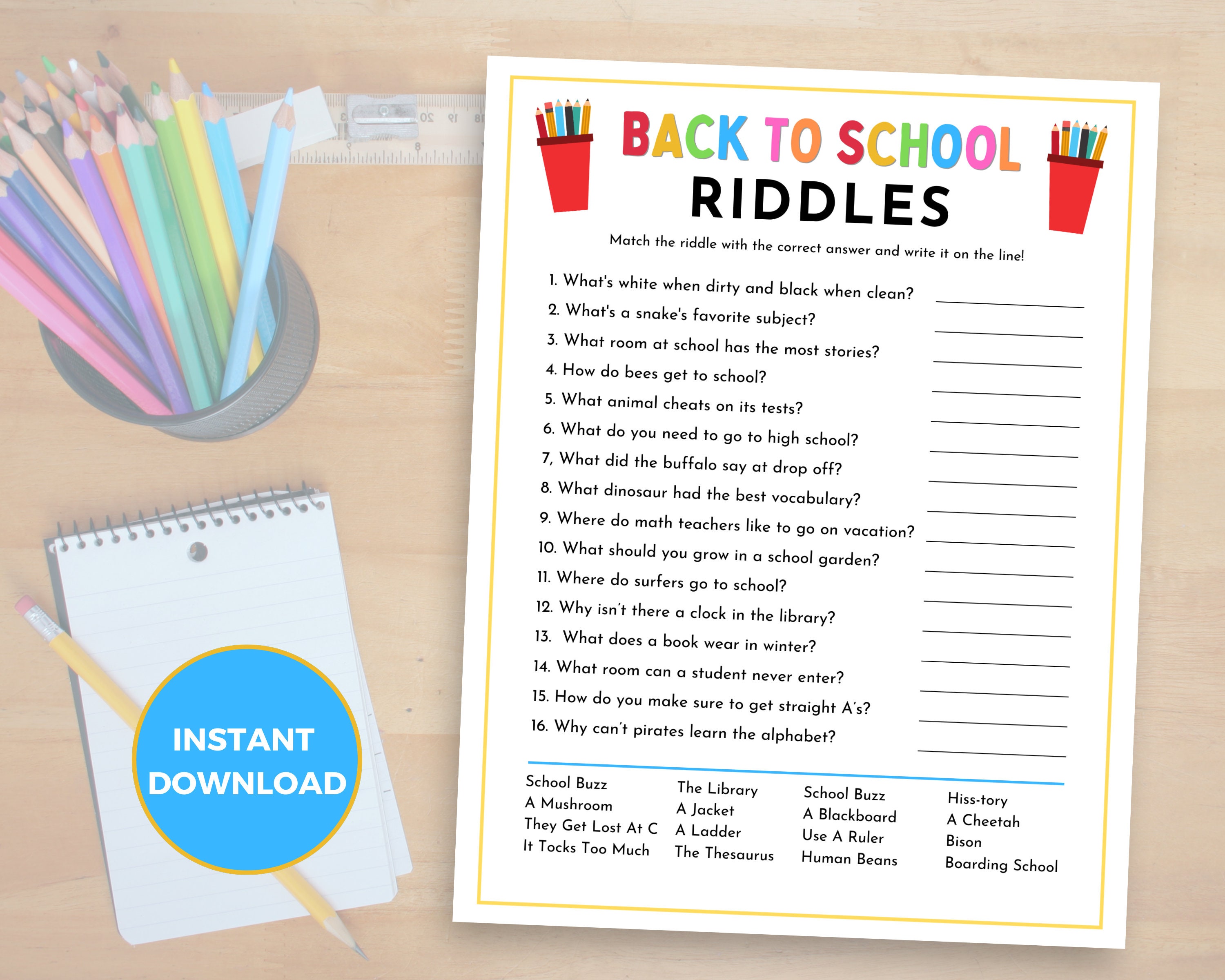 Back to School Riddles Printable Back to School Game First - Etsy