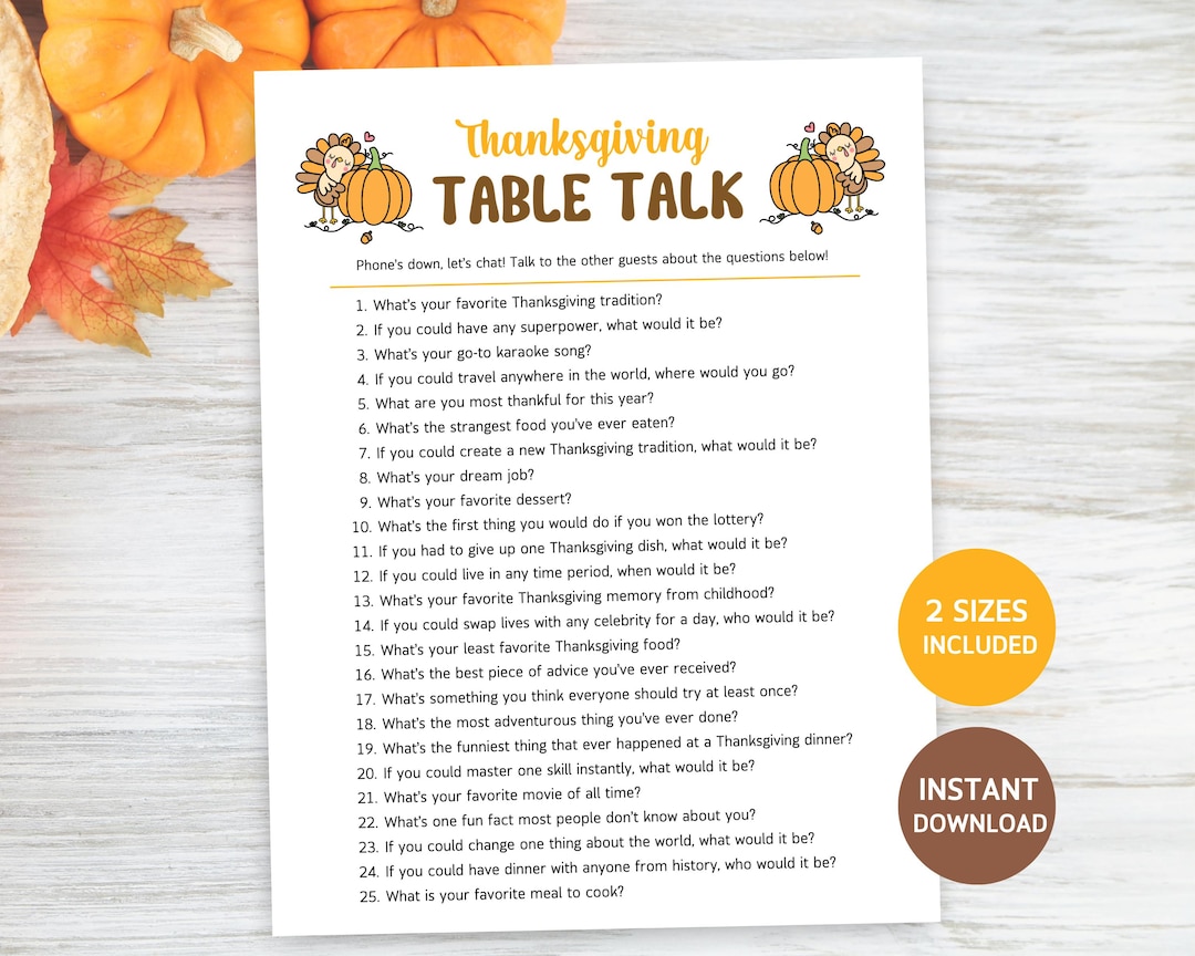 Thanksgiving Table Talk, Thanksgiving Game, Conversation Starters ...