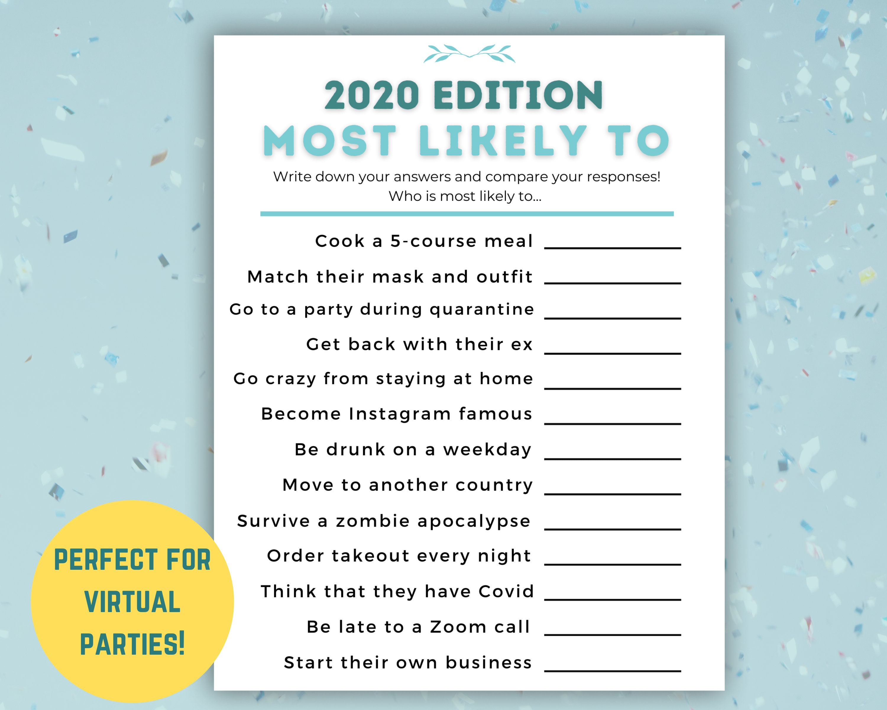 Most Likely To Game Adult Party Games Quarantine Game for | Etsy