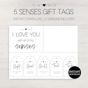 5 Senses Gift Tags Printable, 5 Senses Tags and Card for Birthday Gift ...