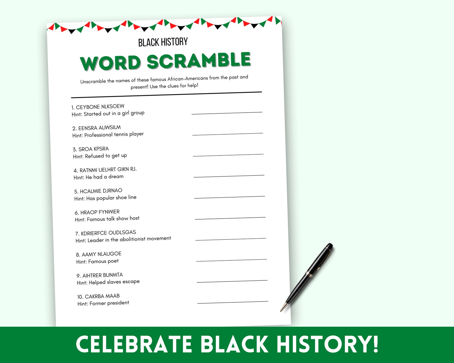 Black History Word Scramble Black History Game Black History - Etsy