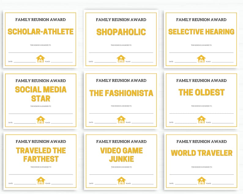 Family Reunion Awards, Family Reunion Certificates, Funny Family ...