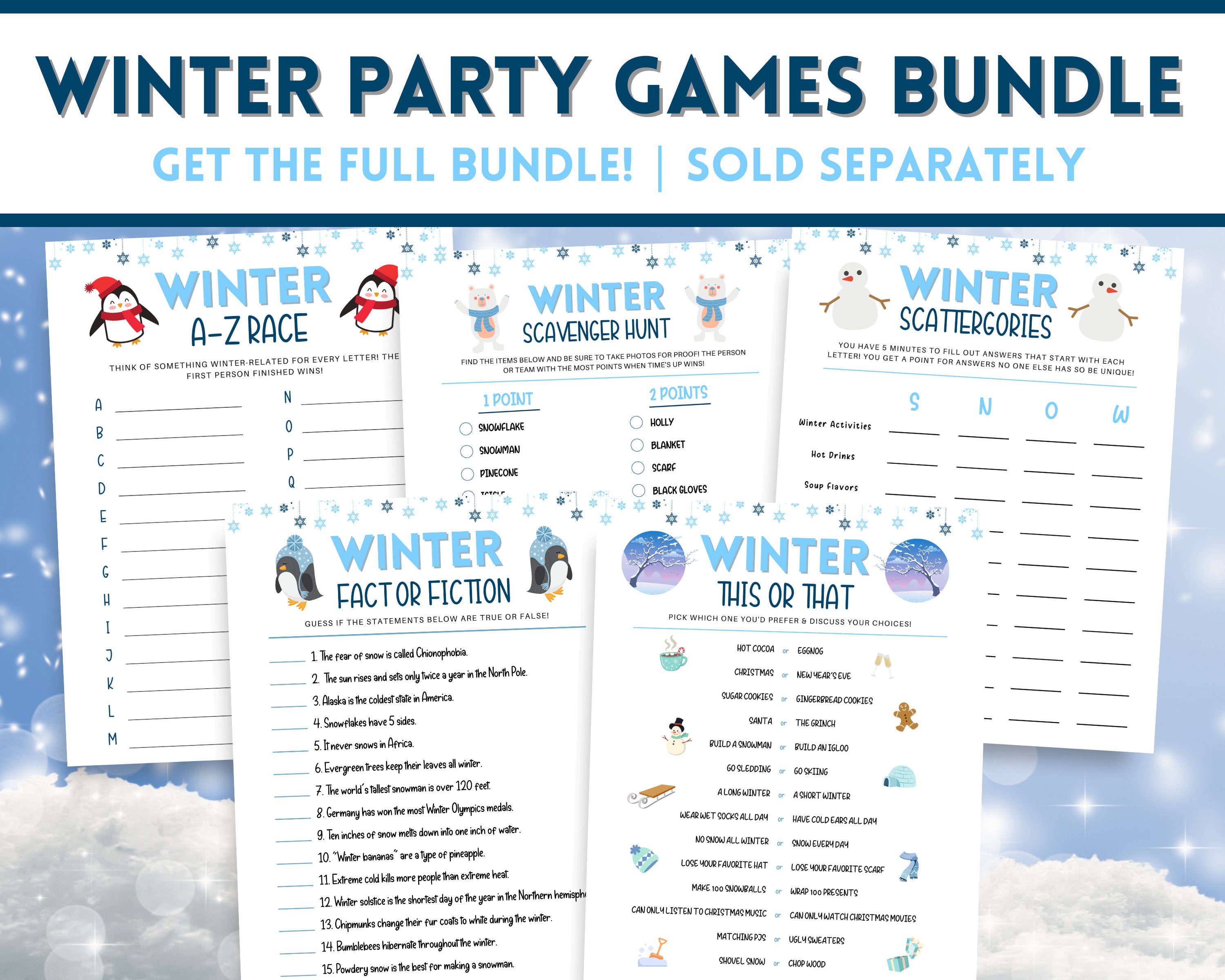 Winter Trivia Game Printable Winter Games Party Games for - Etsy