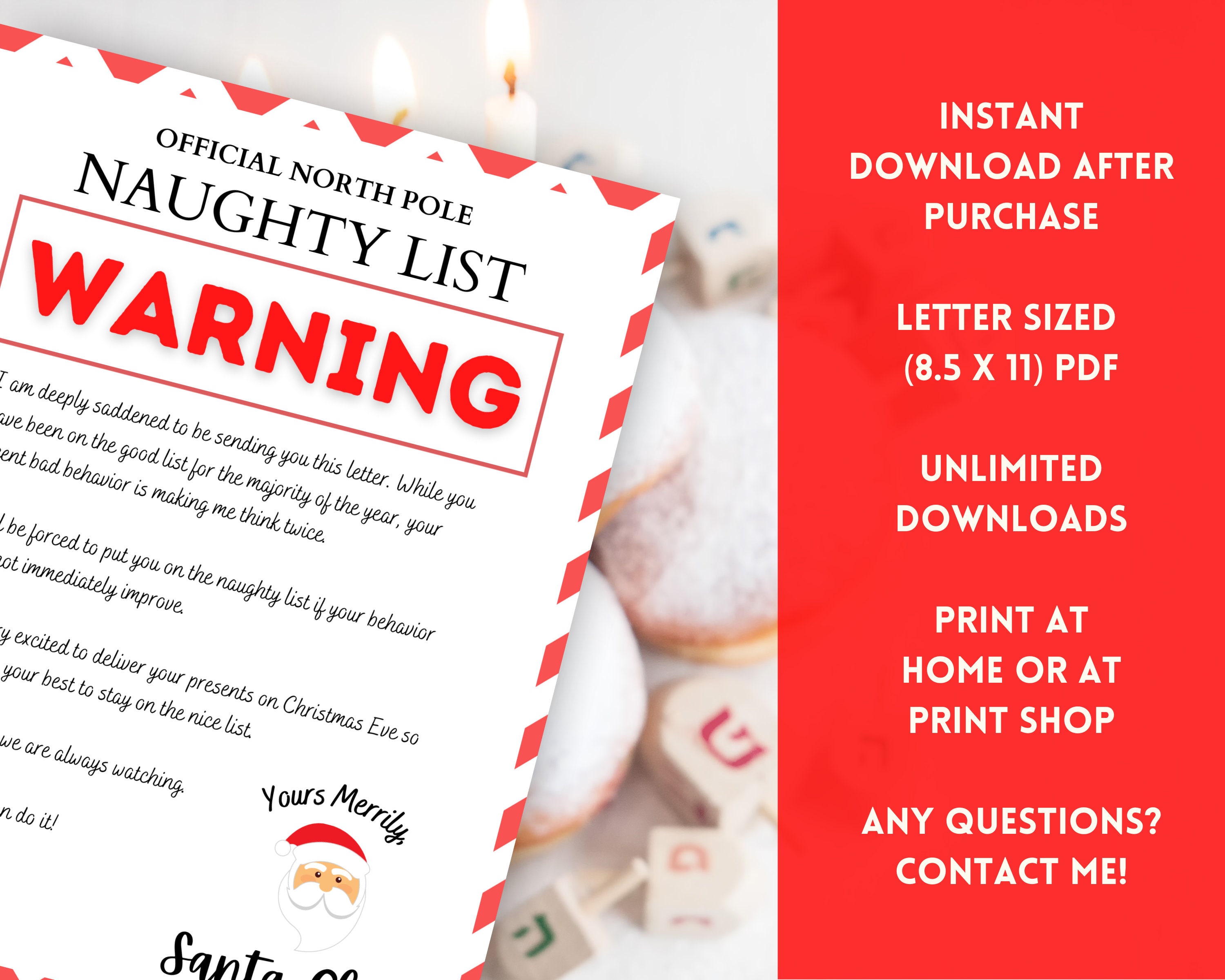 Santa Warning Letters, Bad Behavior Warning, Naughty List Warning ...