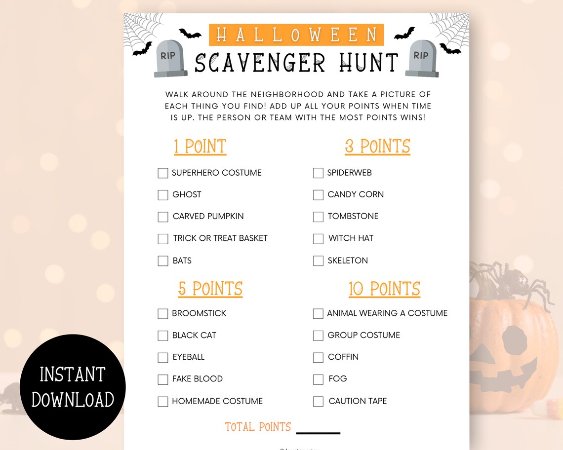 Halloween Scavenger Hunt Printable Halloween Game for All | Etsy