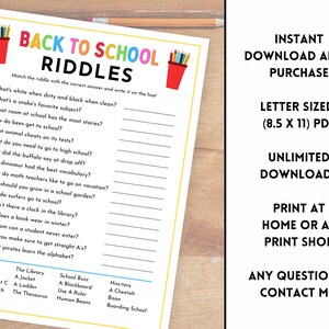 Back to School Riddles, Printable Back to School Game, First Week of ...