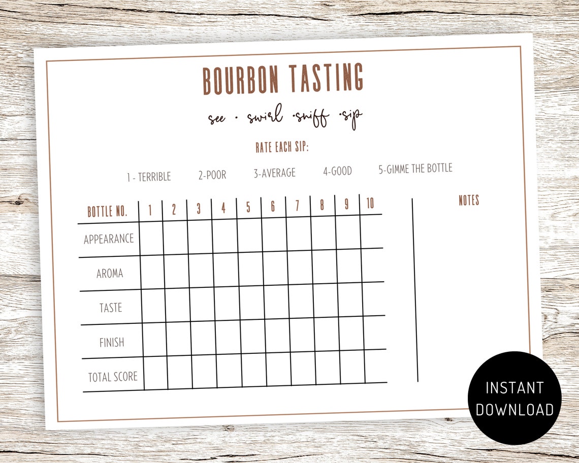 Bourbon Tasting Scorecard, Bourbon Tasting Scorecard, Printable Bourbon ...