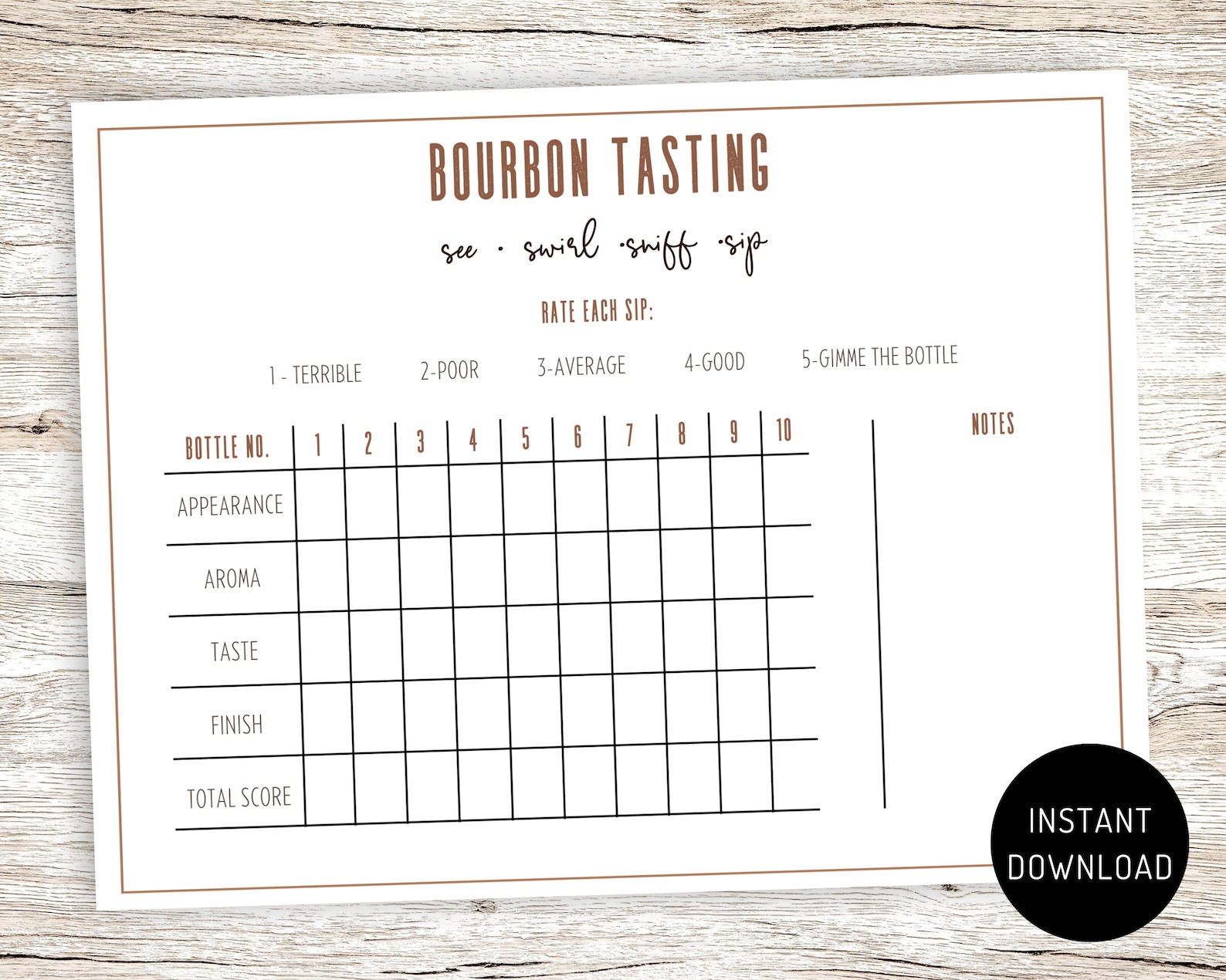 Bourbon Tasting Scorecard, Bourbon Tasting Scorecard, Printable Bourbon ...
