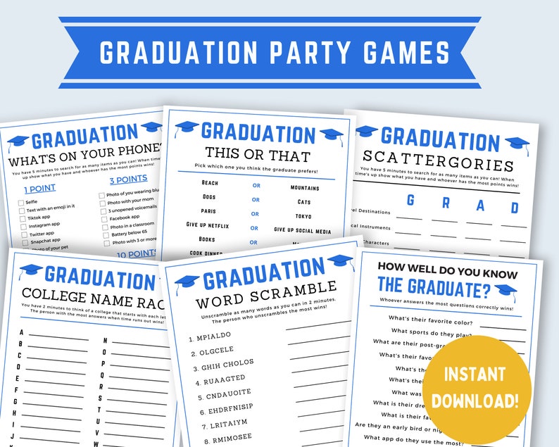 Graduation Party Games Bundle Printable Graduation Game Fun | Etsy