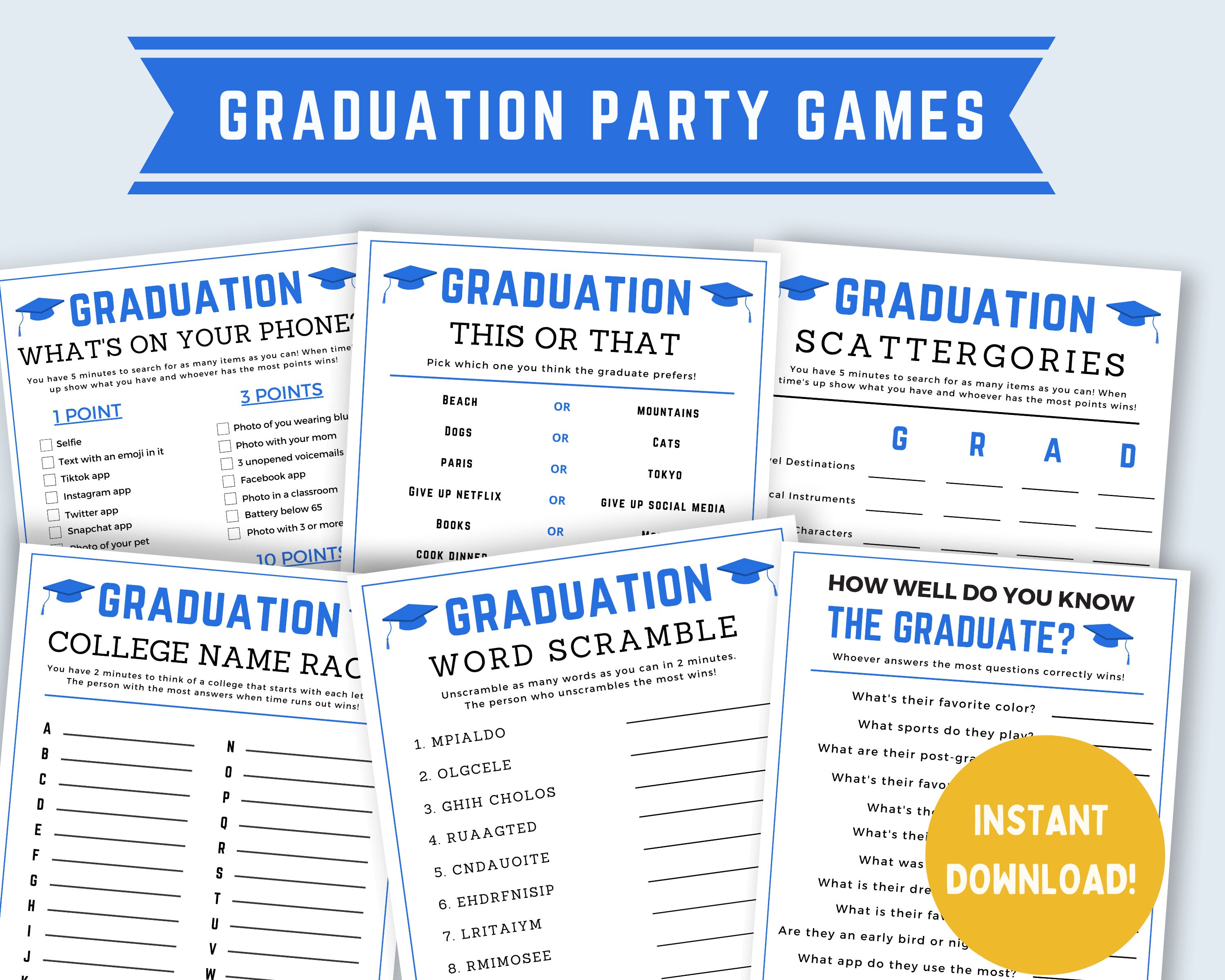 Graduation Party Games Bundle Printable Graduation Game Fun | Etsy