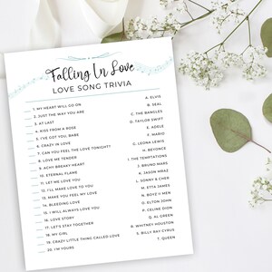 Love Song Quiz, Love Song Trivia, Minimalist Wedding Shower Game ...