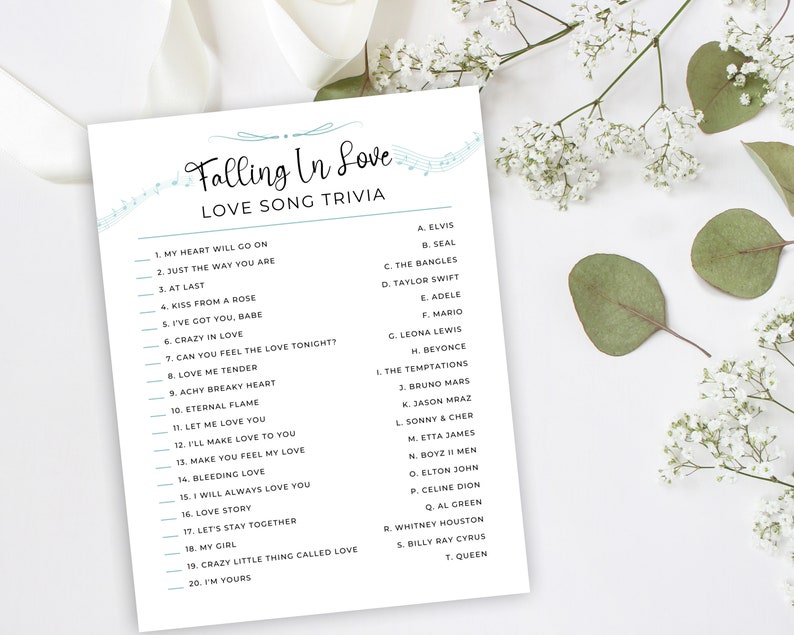 Love Song Quiz Love Song Trivia Minimalist Wedding Shower - Etsy